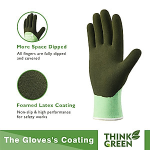 COOLJOB Fleece Lined Winter Work Gloves, Thermal Warm Freezer Gloves, 100% Recycled Polyester Base, Cold Weather Gloves with Non Slip Grip, Thick Windproof Gloves, 1 Pair, Medium, Green