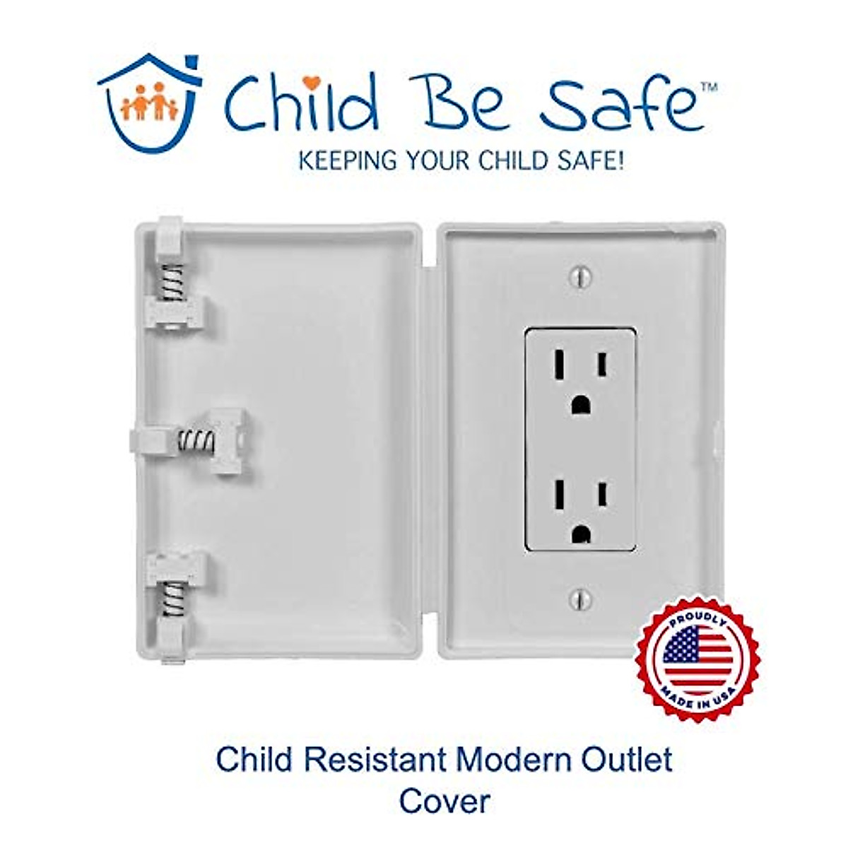 Child Be Safe, Baby Toddler Pet Resistant Electrical Safety Cover Guard for Home and Business, Made in USA, Compatible with Decora Leviton Legrand, Modern Wide Outlet Switch (1 Count, White)