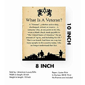"What Is A Veteran"-Patriotic Wall Art Sign -8 x 10" USA Military Silhouette Poster Print- Ready to Frame. Perfect Decor for Home-Office-Shop-Restaurants. Show Your Gratitude For Our Veterans.