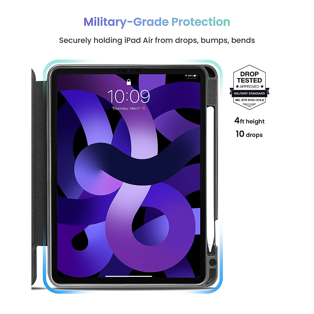 tomtoc Vertical Case for 2024 11 Inch iPad Air M2, 10.9 Inch iPad Air 5th/4th Gen, Protective iPad Case with iPad Pencil Holder, Magnetic Kickstand for 3 Use Modes