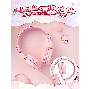 SIMJAR Unicorn Headphones with Microphone for School, Unicorn Rubber Band Included, Volume Limiter 85/94dB, Wired Foldable Girls Headphones for Online Learning/Travel/Tablet/iPad (Pink)