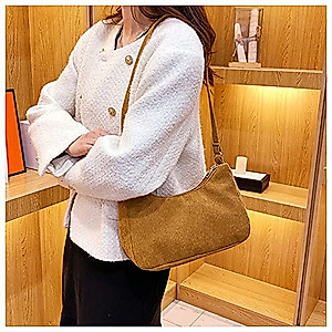 Women Corduroy Shoulder Bag Small Handbag Purse Casual Ladies Satchel Fashion Daily Tote Bag (Yellow)