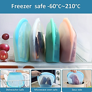 KVK Platinum Silicone Reusable Storage Bags - 5 Pack Food Meal Prep Container for Lunch, Travel, Makeup Bag - Oven Dishwasher Freezer Safe - Clear