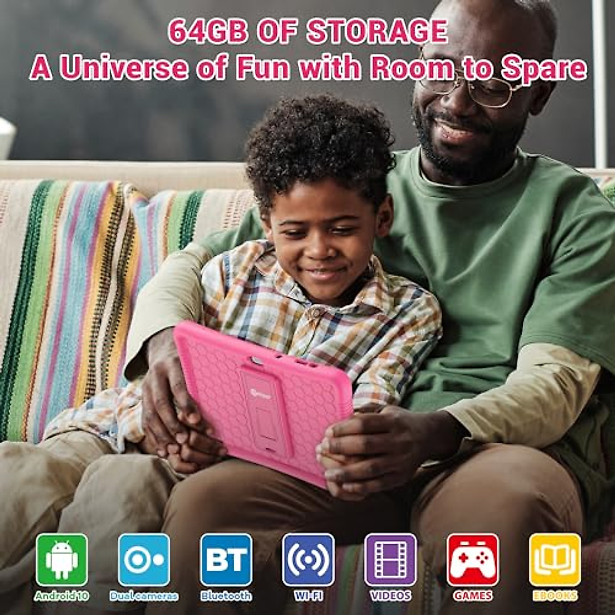 Contixo Kids Tablet K102-10-inch HD, Ages 3-7 Toddler Tablet, Parental Control, Android 10, 64GB, WiFi, Learning Tablet for Children with Disney E-Book Pre-Installed, Kid-Proof Case, Pink