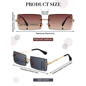 Weewooday 8 Pairs Vintage Rimless Rectangle Sunglasses Tinted Lens Gold Metal Frameless Eyewear Sunglasses for Women Men