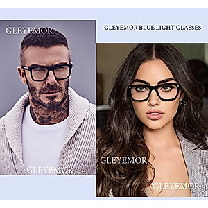 Gleyemor Blue Light Glasses for Men Women Trendy Square Frame Blue Light Blocking Lens Computer Glasses (Black)