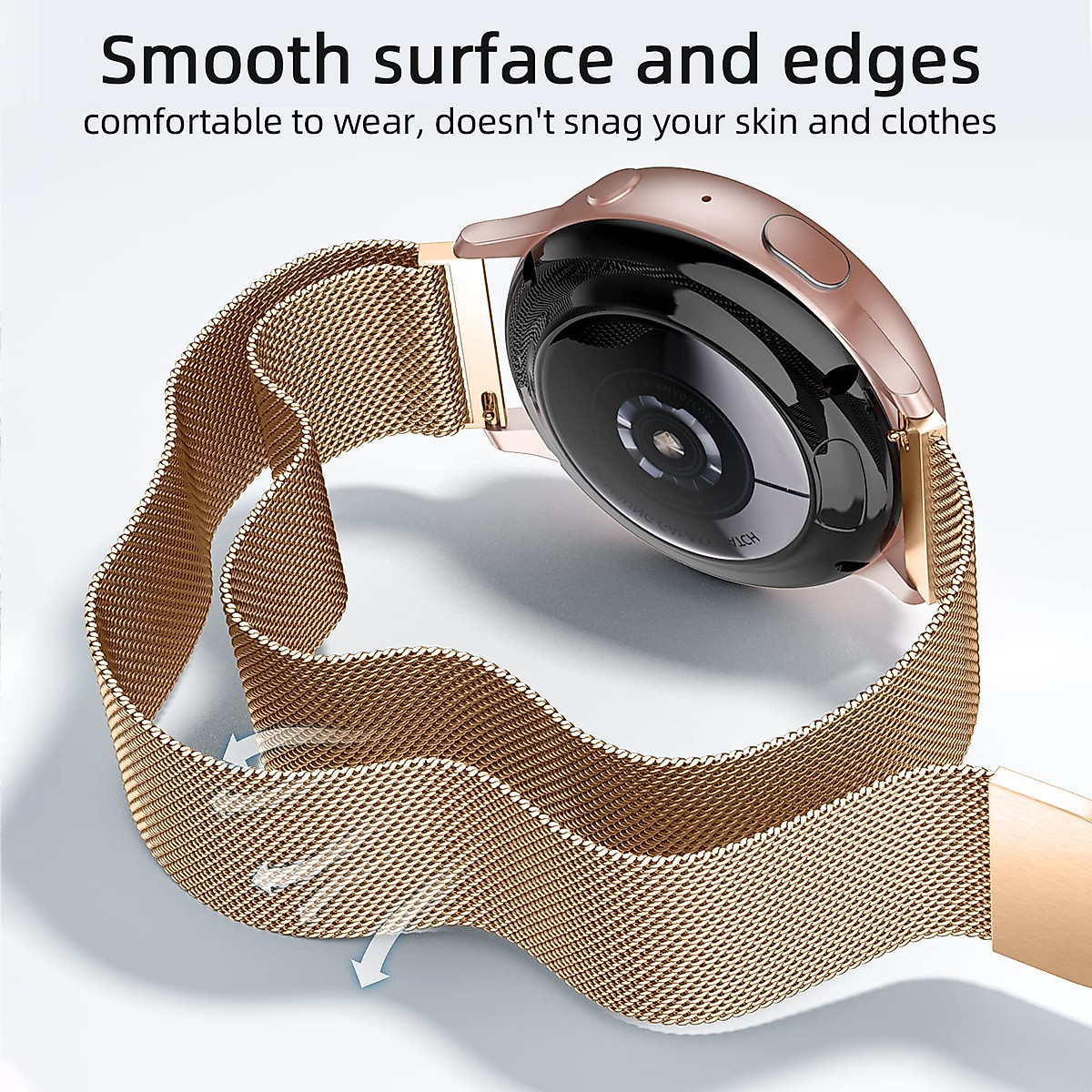 JKD Metal Band Compatible with Samsung Galaxy Watch 7 6 5 4 Bands 40mm 44mm, Galaxy Watch 6 Classic/4 Classic Band 42mm 46mm 43mm 47mm/Active 2, 20mm Stainless Steel Wristband Women Men, Rose Gold