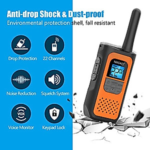 NXGKET Walkie Talkies for Adults 2 Pack, Rechargeable Long Range Walkie Talkie 2 Way Radios 22 Channels VOX Scan LCD Display with Li-ion Battery Type-C Cable for Gift Family Camping Hiking
