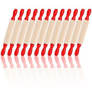 SOUJOY Set of 12 Mini Rolling Pin, 8 Inch Wood Dough Roller with Red Handle, Small Dough Rolling Pin for Craft Fondant Pastry Pizza Crafting and Imaginative Play