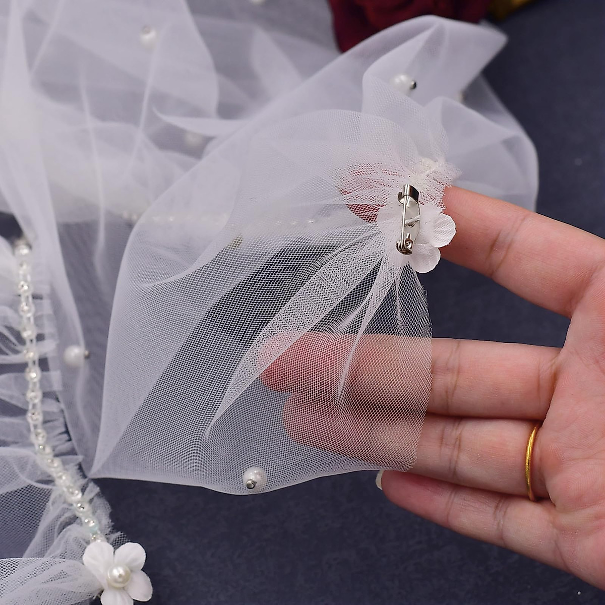 YouLaPan Women's Ivory Cloak Wedding Bridal Jackets Pearl White Cape Custom Lace Tulle Elegant (off white)