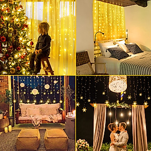 Snowflake Curtain Lights: 212 LED String Lights with 15 Snowflakes, Decorative Twinkle Window Fairy Light 8 Modes for Indoor Home Bedroom Wall Garden Patio Porch Party Wedding Xmas Decor