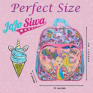 AI ACCESSORY INNOVATIONS Jojo Siwa Mini Backpack PURSE for Girls, Confetti Heart Shaped Pocket, Unicorn Print, 12” Bookbag w/Adjustable Straps