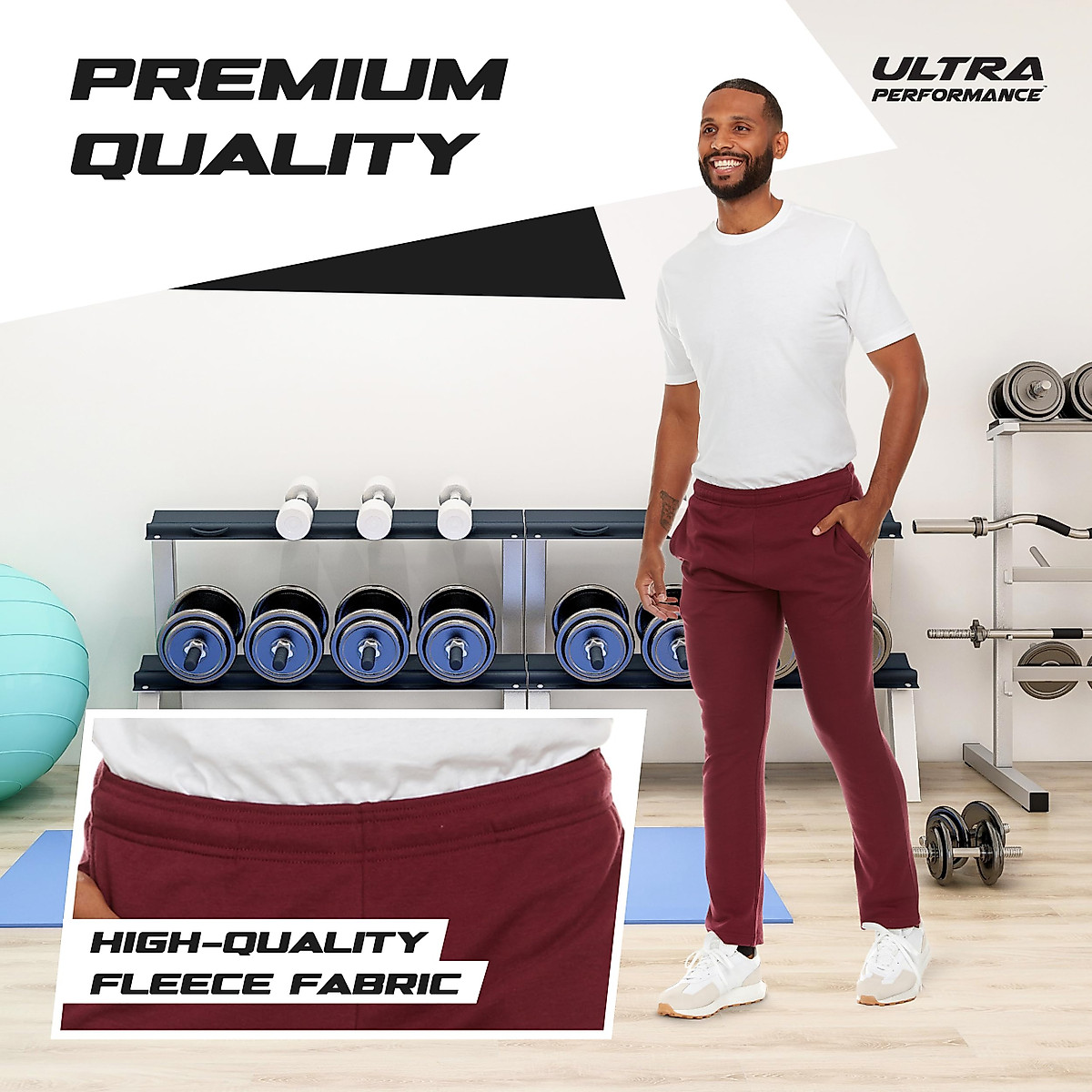 Ultra Performance 3 Pack Mens Sweatpants, Wide Leg Open Bottom Lounge Sweat Pants for Men