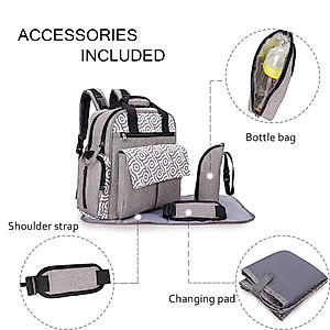 Lmbabter Diaper Bag Backpack with Changing Station Large-Capacity Mommy Baby Bag Convertible Diaper Bag Tote with Shoulder Strap (Grey)