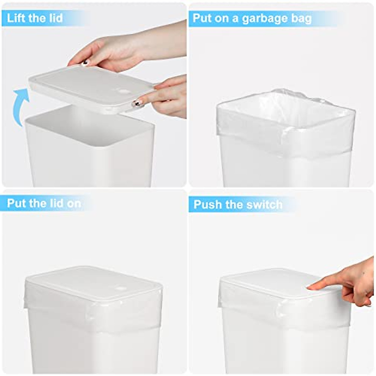 Odonata 3 Pack 10L / 2.6 Gallon Small Trash Can with Lid, Slim Garbage Can with Pop-Up Lid, Waste Basket for Bathroom, Kitchen, Bedroom, Powder Room, Craft Room, Office, College,RV.(Off White)