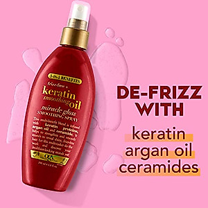 OGX Frizz-Free + Keratin Smoothing Oil Miracle Gloss Spray, 5 in 1, De-frizz & Shiny Hair, Argan Oil