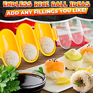 Rice Ball Mold with Spatula - DIY Sticky Rice Molds Large Ball Mold Kitchen Tool Rice Ball Maker Shake with Mini Rice Scoop - Rice Roll Shaker Ball Maker Rice Ball Maker Shake for Kids