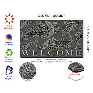 Toland Home Garden 800381 Charcoal Stained Paisley- Welcome French Paisley Door Mat 18x30 Inch Outdoor Doormat for Entryway Indoor Entrance