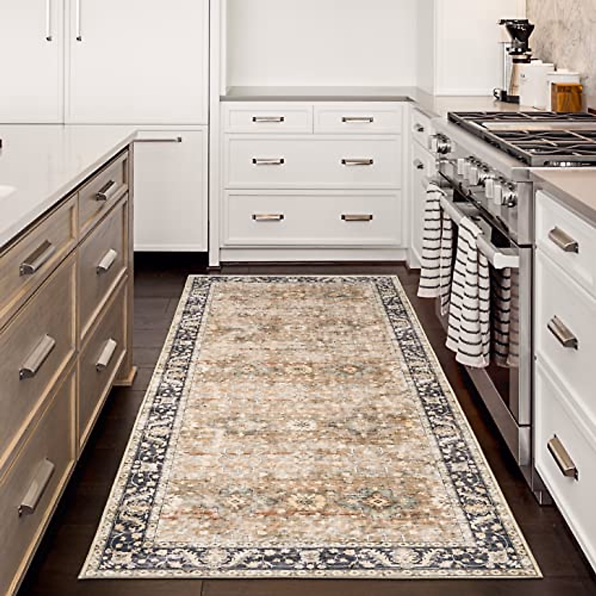 ReaLife Machine Washable Rug - Stain Resistant, Non-Shed - Eco-Friendly, Non-Slip, Family & Pet Friendly - Made from Premium Recycled Fibers - Distressed Boho Border - Beige Tan Brown - 2'6" x 6'