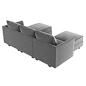 HONBAY Modular Sectional Sofa with Double Chaises U Shaped Sofa for Living Room Sectional Couch with Reversible Ottomans, Grey
