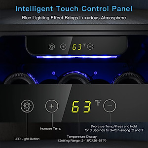 ORALNER 15 Inch Wine Cooler Refrigerator, 30 Bottle Compressor Fridge Built-in or Freestanding Wine Cellar for Red White Wine Pop w/Lockable Glass Door, Blue LED Light, Drink Fridge Stainless Steel