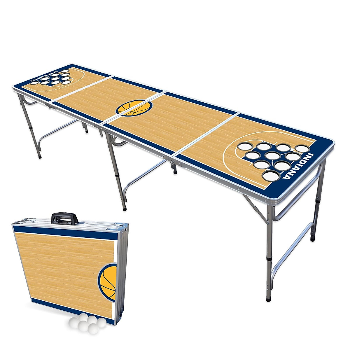 8-Foot Professional Beer Pong Table w/Cup Holes - Indiana Basketball Court