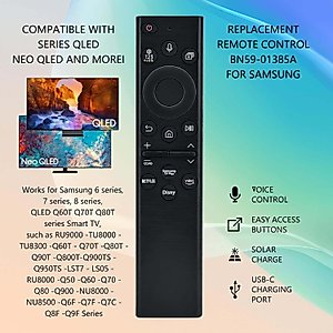 Fourmor Original Voice Remote Control - BN59-01385A Solar Charging for Samsung 2021 and 2022 and2023 Smart TVs. Also Bn59-01385B Full Function Replacement