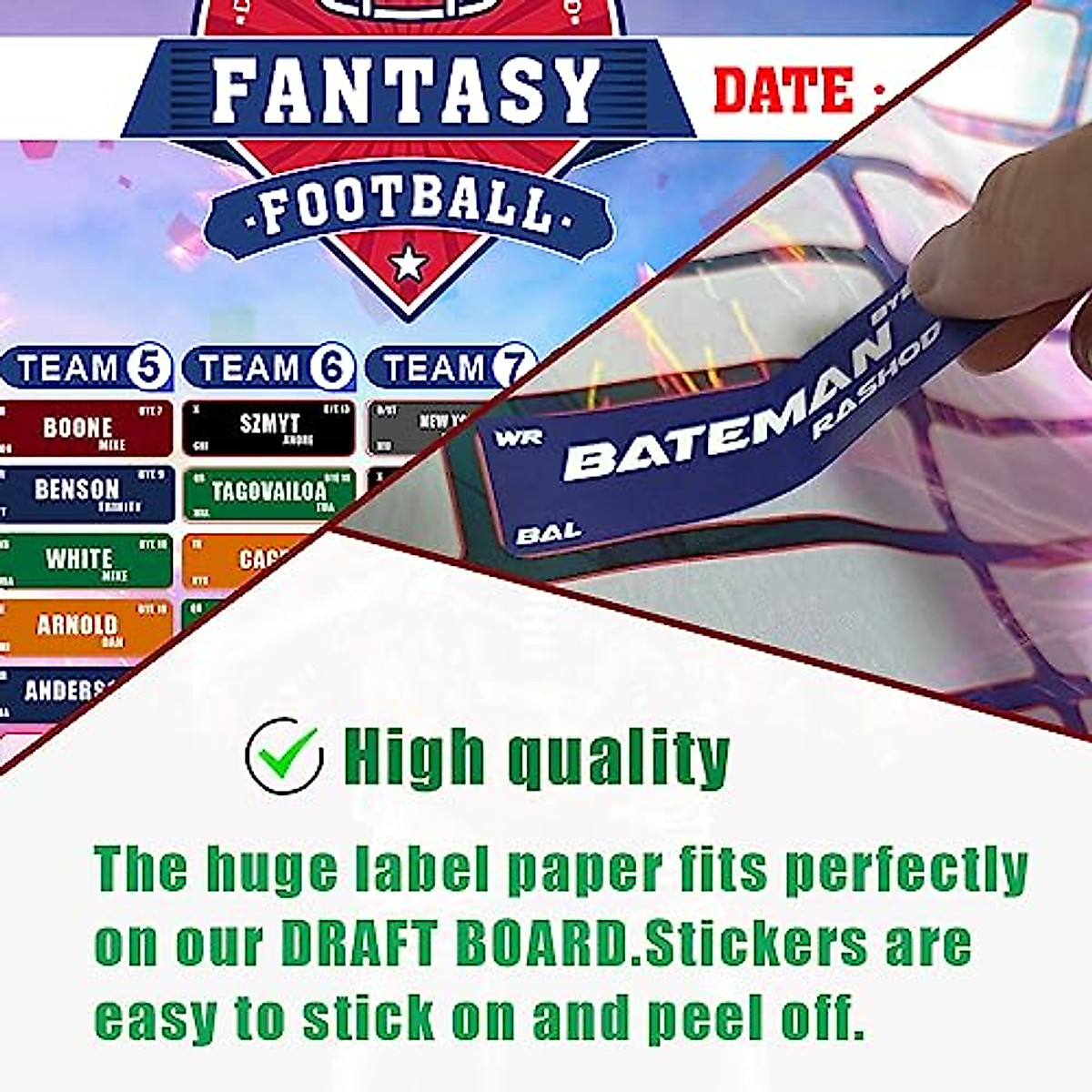 FEEYE Fantasy Football Draft Board 2023-2024 Kit – 6'x4' Draft Board, Set with 637 Player Labels – Premium Color Edition