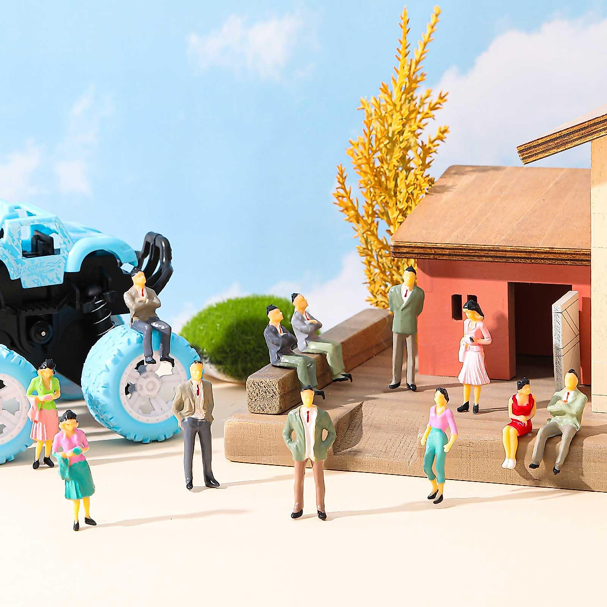 Juexica 50 Pcs Mini People Figurines 1: 50 Scale Model Trains Architectural Painted People Figures Tiny People Plastic Miniature Figurines Sitting Standing People for Miniature Scenes (Stylish Style)