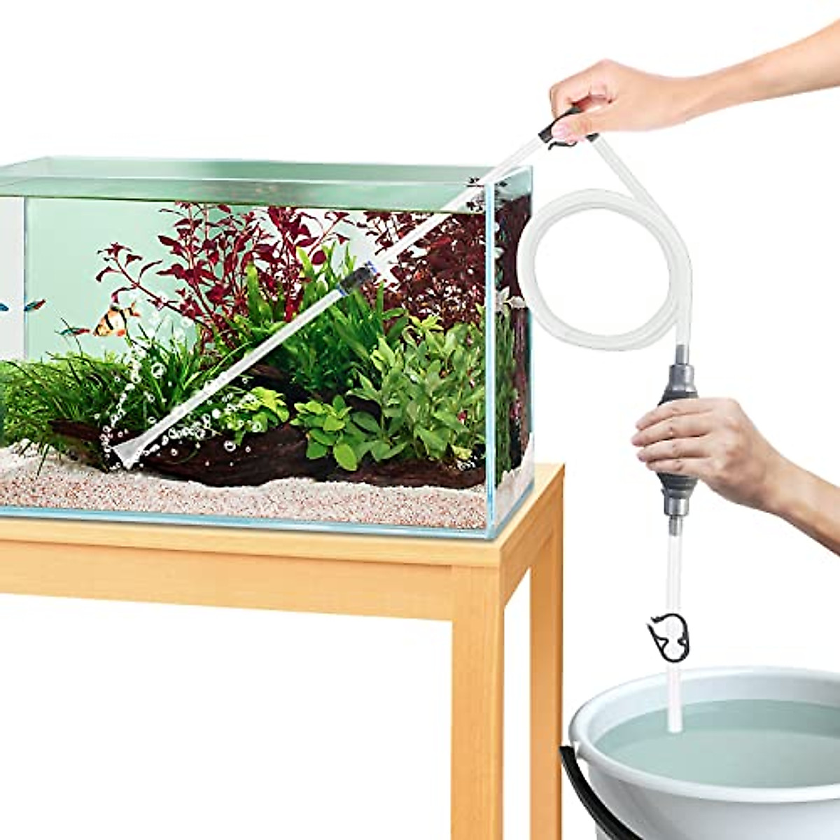 Fish Tank Gravel Vacuum Pump, Siphon Cleaner for Small Aquarium, Cleaning Tools, Water Changer and Drainage.