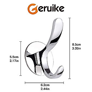 GERUIKE Adhesive Towel Hooks Stainless Steel Self Adhesive Robe Coat Hook for Bathroom Kitchen Wall Mounted Door Clothes Hook No Screws Damage Free