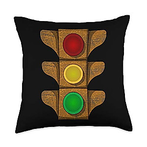 InGENIUS Road Sign Traffic Light Vintage Rusty Stoplight Stop Go Caution Signal Throw Pillow, 18x18, Multicolor