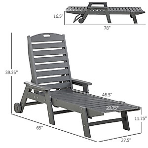 Outsunny Outdoor Chaise Lounge Chair, Waterproof Pool Furniture with Reclining Adjustable Backrest & Wheels for Beach, Tanning, Poolside, Patio, Light Gray
