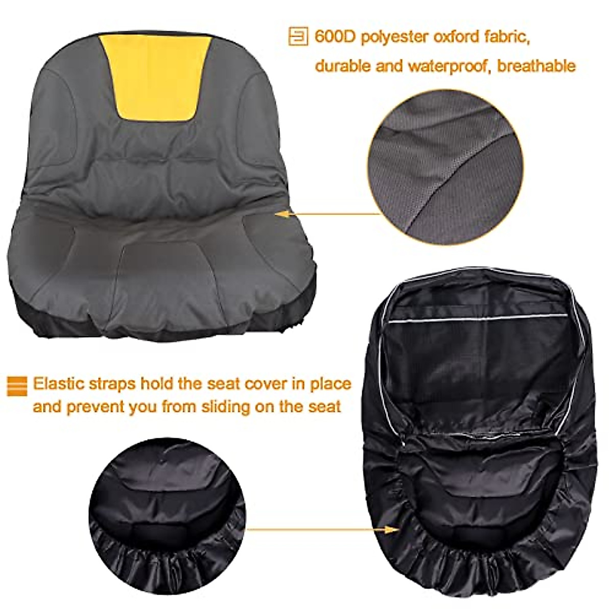 Riding Lawn Mower Seat Covers, Universal Oxford Waterproof Tractor Seat Cover with Storage Bag Compatible with Husq-varna、Crafts-man、Cub Ca-det （Grey Medium )