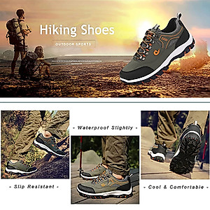 AIRAVATA Outdoor Hiking Shoes for Men Trekking Trails Camping Walking Work Shoes Lightweight Waterproof Leather Ankle Boots Lace-up Anti Slip Sneakers, Army Green Size 6.5 US