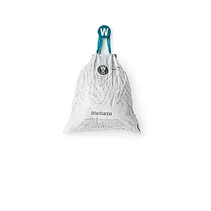 Brabantia PerfectFit Trash Bags (Size W/1.3 Gal) Thick Plastic Trash Can Liners with Drawstring Handles (40 Bags)