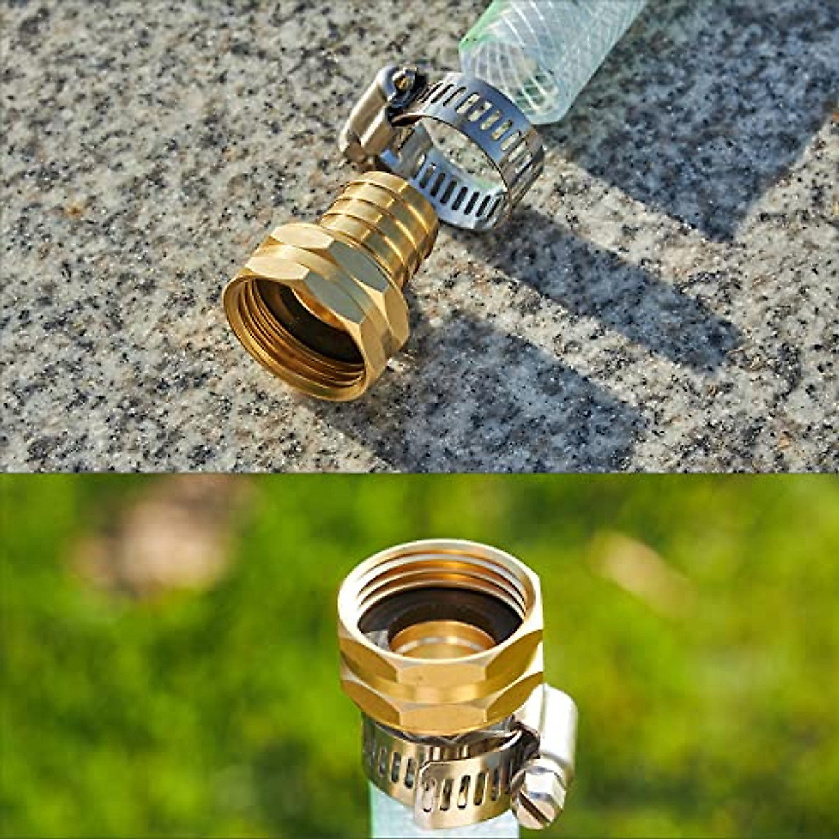 3Sets Brass Garden Hose Mender End Repair Kit Water Hose End Mender with Stainless Steel Clamp,Female and Male Hose Connector (3/4)