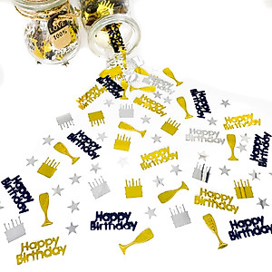 Werich Birthday Confetti | Glitter Confetti Sprinkles for Party Table Scatters Decoration | Gold Sliver Black for Birthday Party Decoration | Metallic Foil | 45g 1.5OZ 1300Pcs