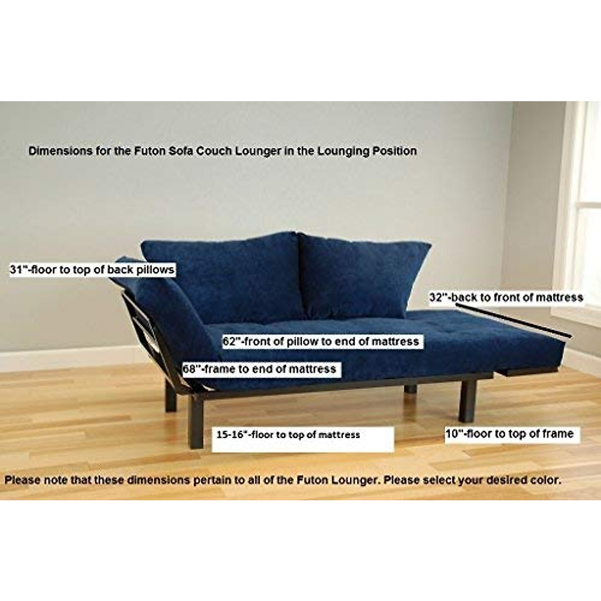 Best Futon Lounger Sit Lounge Sleep Smaller Size Furniture is Perfect for College Dorm Bedroom Studio Apartment Guest Room Covered Patio Porch . KEY KITTY Key Chain INCLUDED ( Posh Blue)