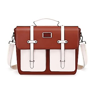 MOSISO Laptop Bag for Women, 15-15.6 inch Laptop Backpack Messenger Shoulder Bag with Front 2 Pockets for Business, Travel, Work, Office, Brown