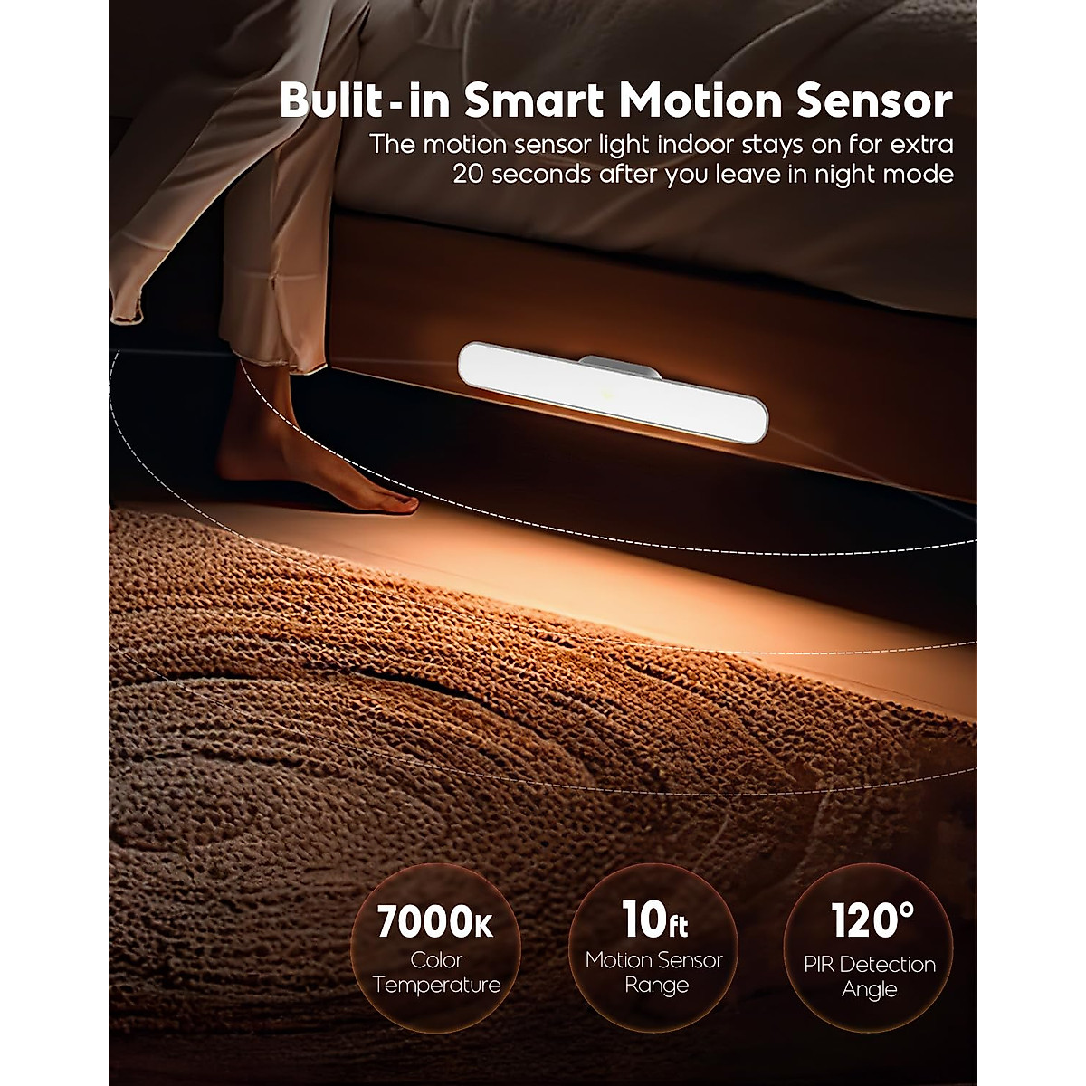 Rossetta Under Cabinet Lights, 78 LED Battery Operated Lights Closet Lights Motion Sensor Light Indoor, Wireless Rechargeable Night Light Under Cabinet Lighting for Kitchen Closet Stairs Hallway