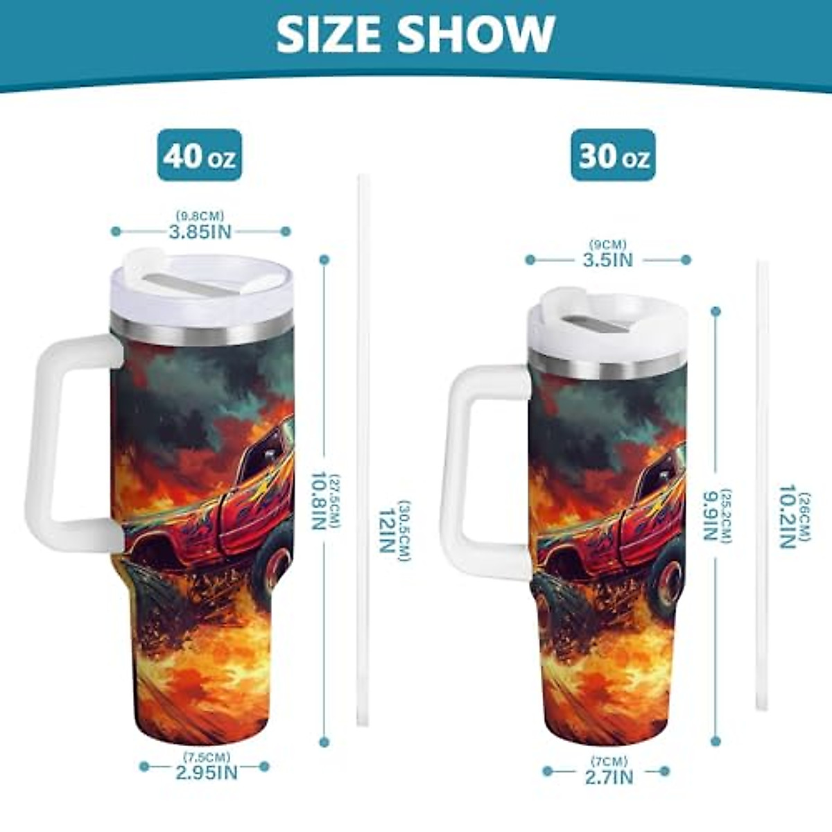 RPLIFE Monster Truck Stainless Steel Mug, Insulated Cup with Straw, Tumbler for Men