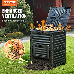 VEVOR Garden Compost Bin 80 Gallon, BPA Free Composter, Large Capacity Outdoor Composting Bin with Top Lid and Bottom Door, Easy Assembling, Lightweight, Fast Creation of Fertile Soil