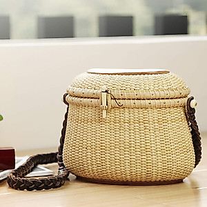 Teng Tian Nantucket Purse Basket Women Purse Handwoven Cane-on-cane Crossbody Bag Beach Purse Handmade Basket Handbags Vacation Essentials Must Haves
