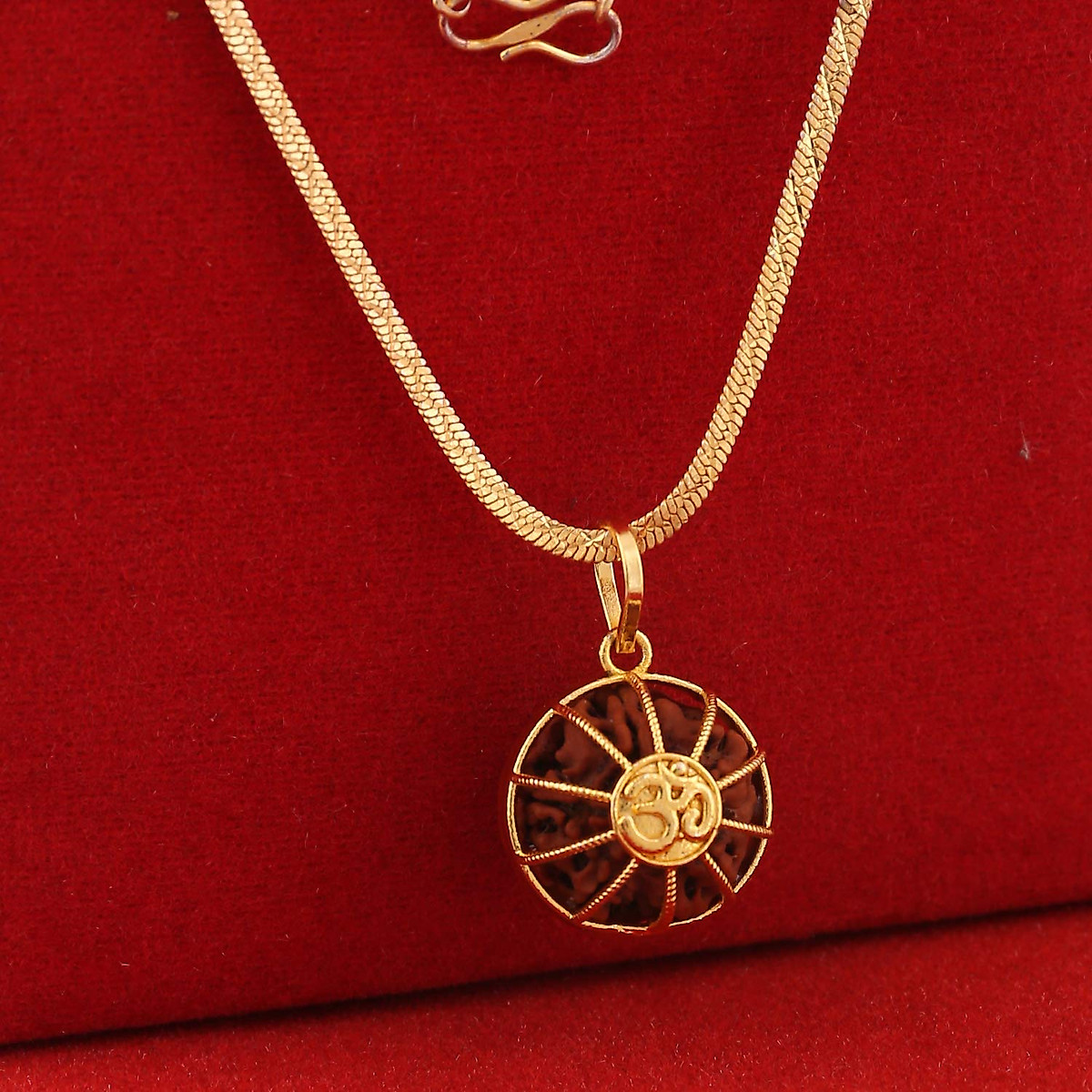 Gold Rhodium Plated Brass Rudraksha Om Pendant For Men And Women