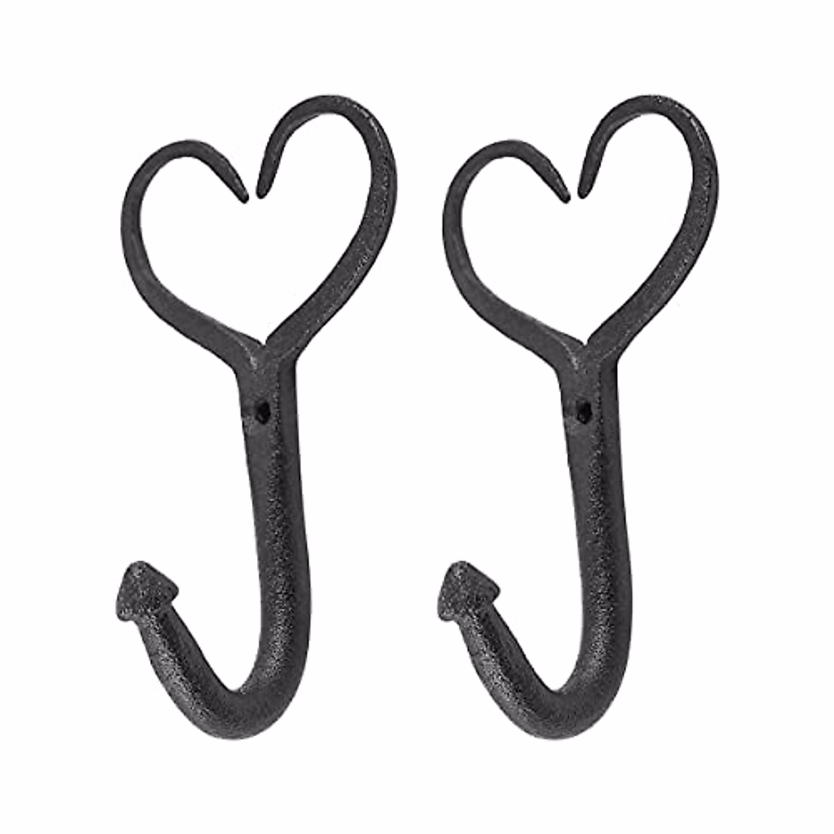 Renovators Supply Black Heart Style Coat and Robe Hooks 4 Inches Long Wrought Iron Powder Coat Finish Key and Towel Wall Mount Metal Hanger Hook Decor Including Complete Mounting Hardware Pack of 2