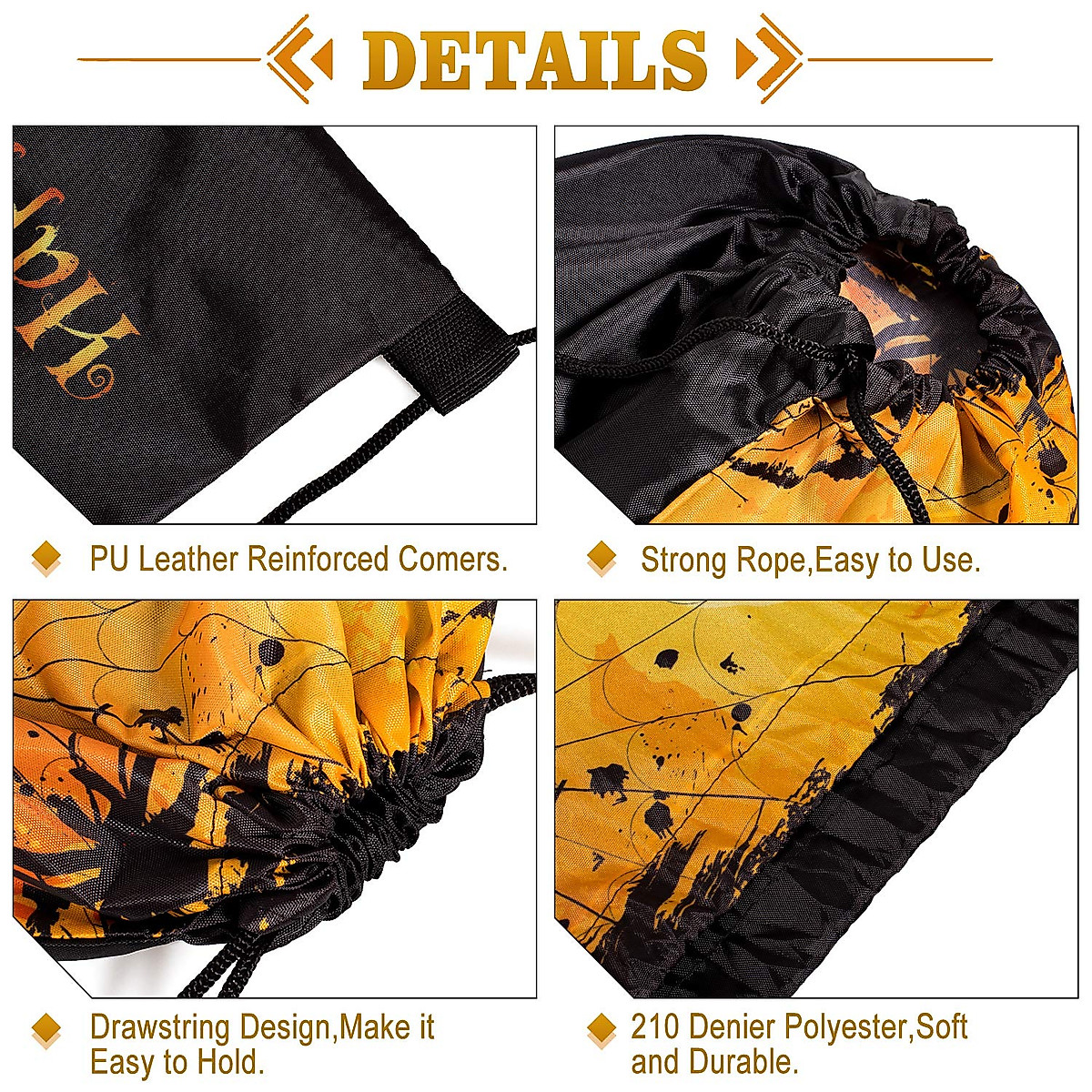 Whaline Large Halloween Drawstring Backpack Bag 16.3 x 13.2Inch Huge Trick or Treat Sack Gift Backpack Candy Goodie Bags for Halloween Party Favors, 10Pcs