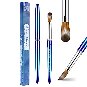 Shine Chance Acrylic Nail Brush Size 10, 100% Pure Kolinsky 3D Art Nail Brush with Gradient Blue Handle, Art Design Powder Nail Brush Pen for Nails Extension & Carving, Acrylic Application Tools