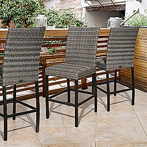 Ulax Furniture Outdoor Bar Stools Patio Wicker Padded Chairs, Set of 4