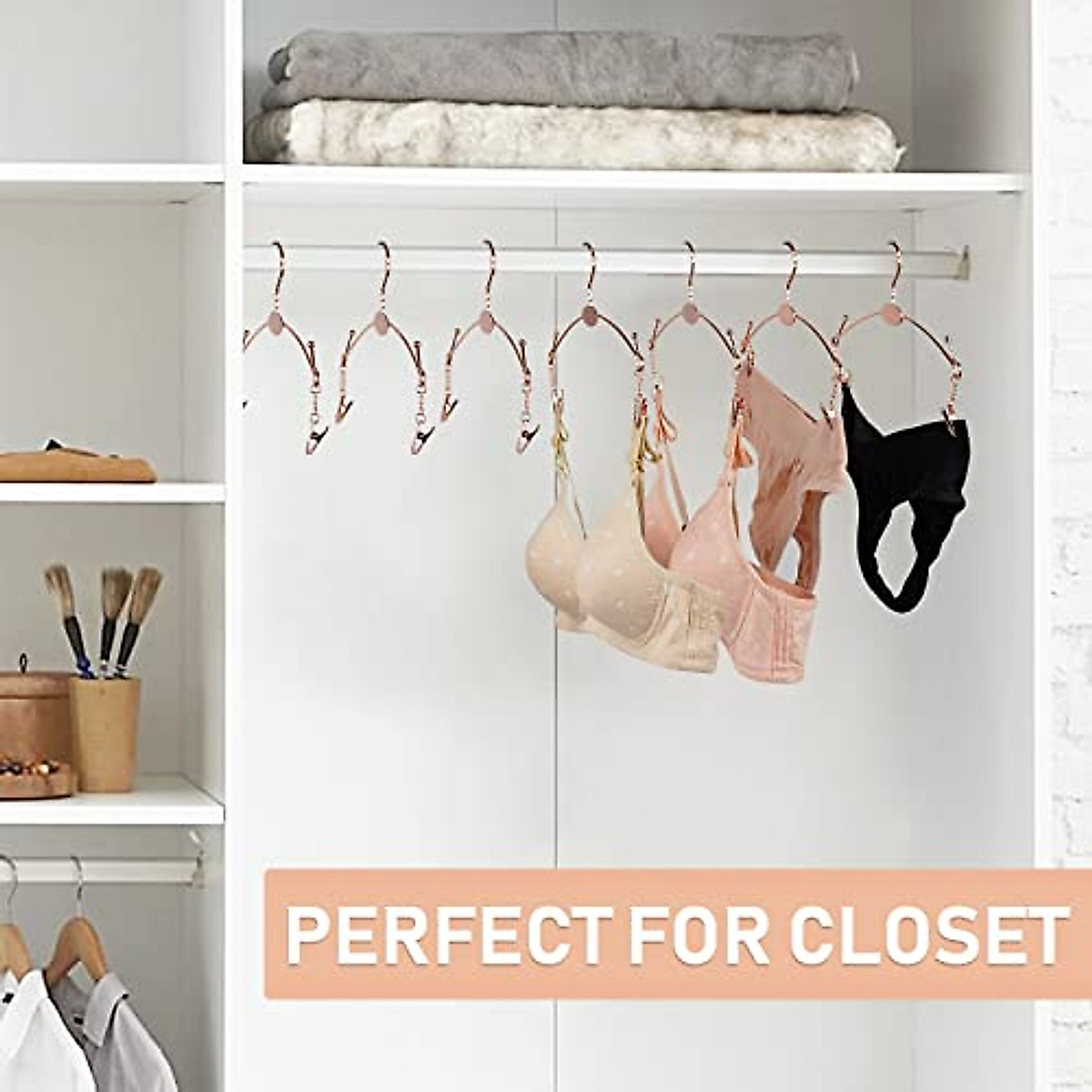 Exttlliy Metal Underwear Bra Rack Durable Fashion Children Clothes Hangers Hook Lingerie Shop Display Hanger with Clips (Rose Gold, 10PCS)